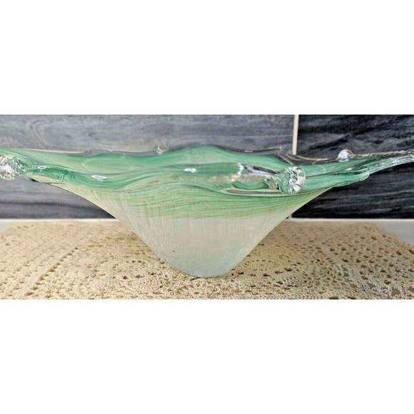 Unmarked | Accents | Mcm Large Footed Hand Blown Mint Green White ...